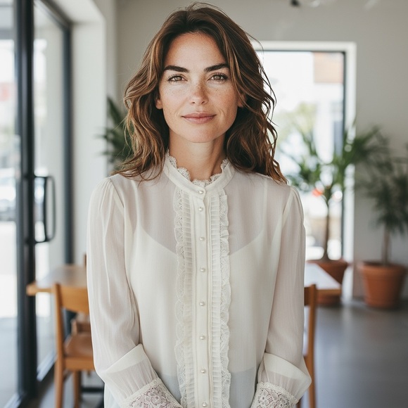 Soft Surroundings | Tops | Soft Surroundings Ivory Sheer Ruffle Lace ...